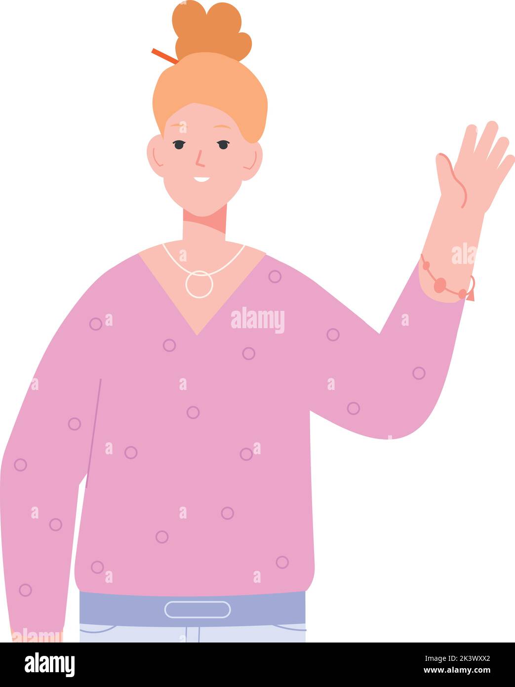 Hi gesture. Young woman waving. Female student isolated on white ...