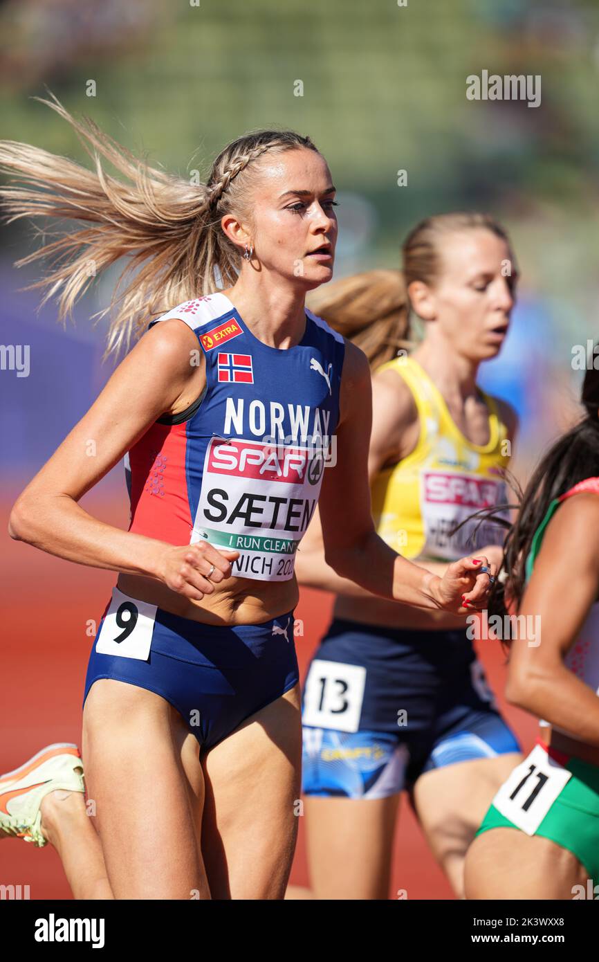 Amalie Sæten participating in the 1500 meters of the European Athletics ...