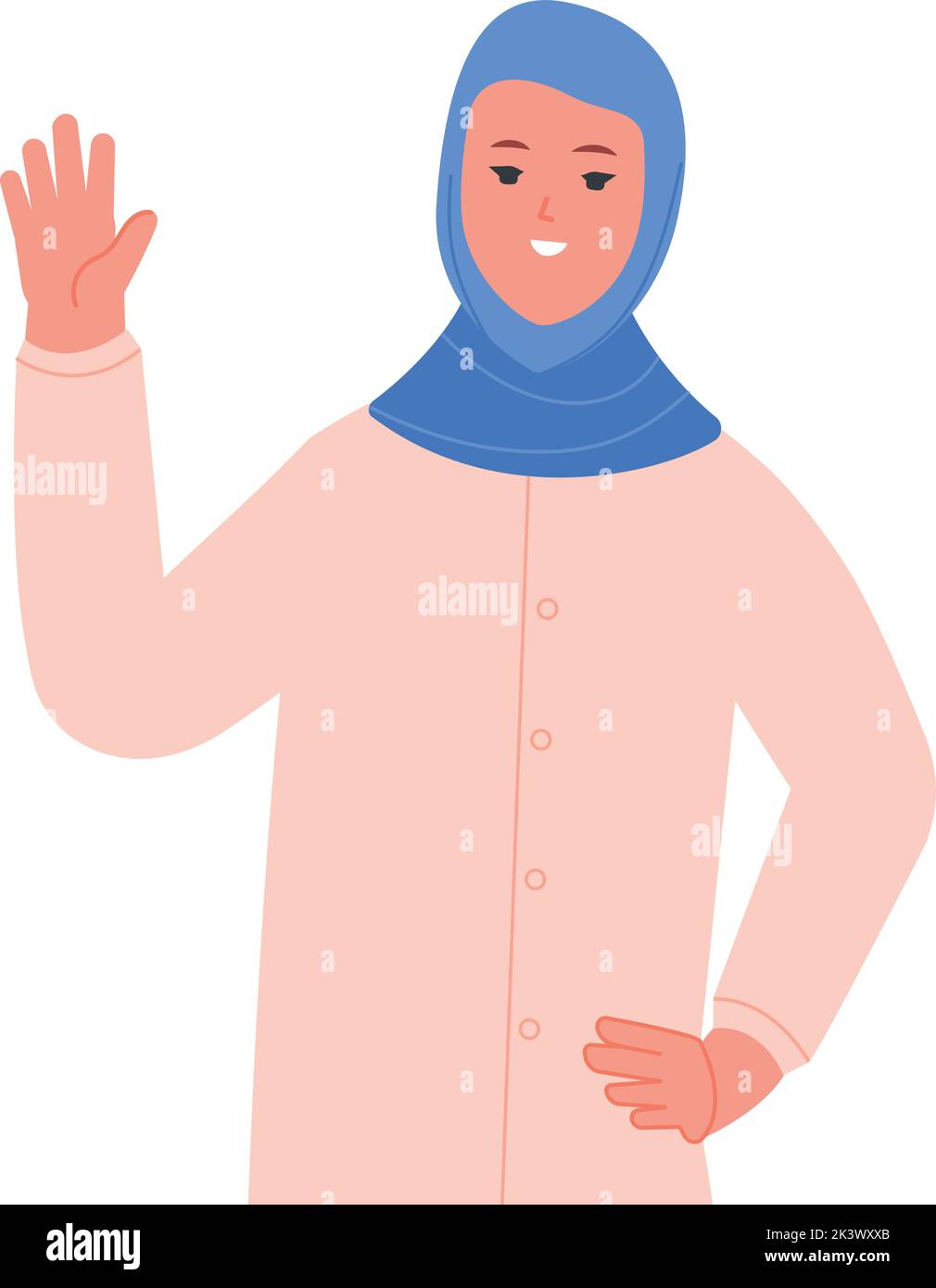 Muslim girl waving hand. Goodbye gesture icon isolated on white ...