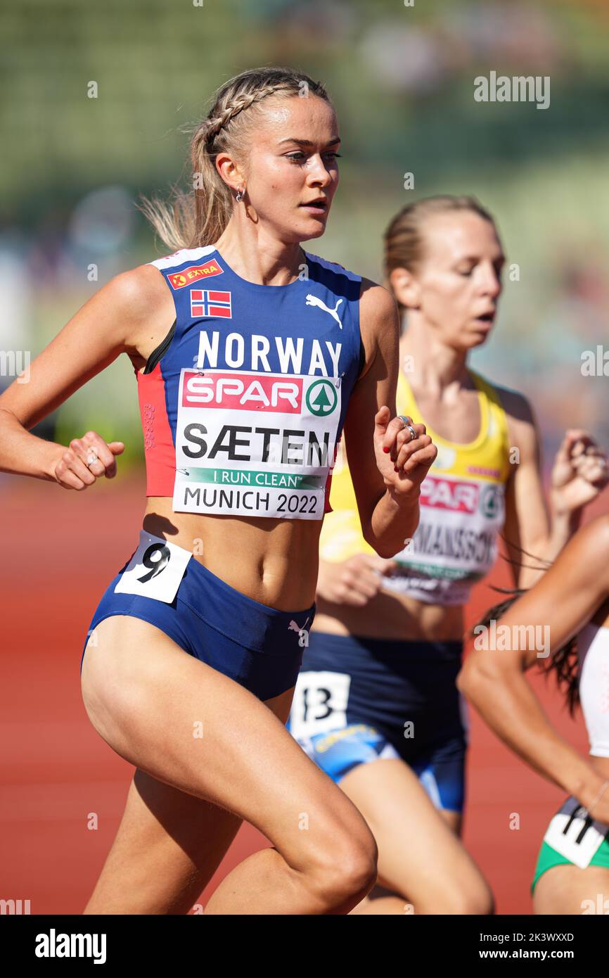 Amalie Sæten participating in the 1500 meters of the European Athletics ...