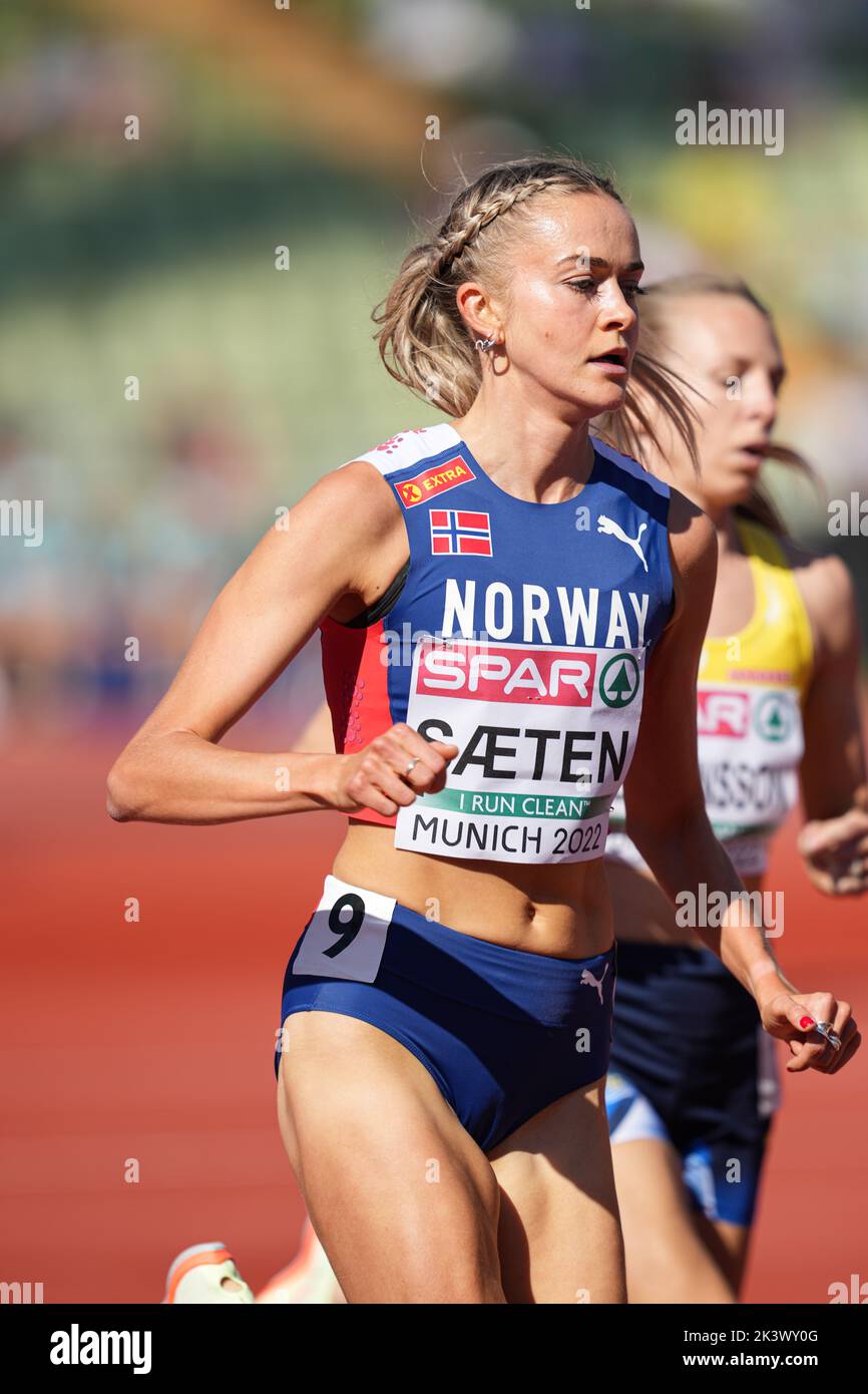 Amalie Sæten participating in the 1500 meters of the European Athletics ...