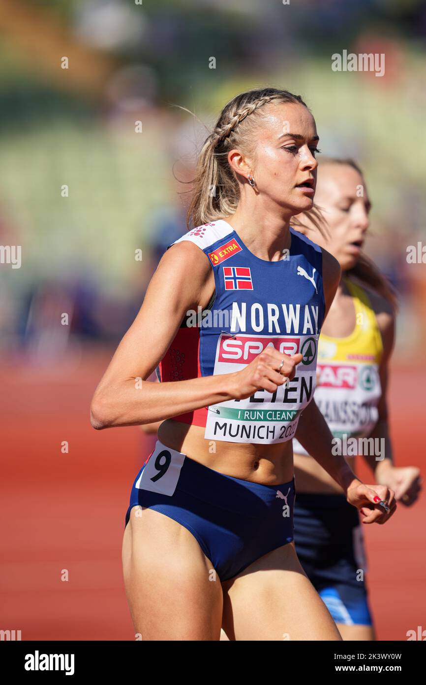 Amalie Sæten participating in the 1500 meters of the European Athletics ...