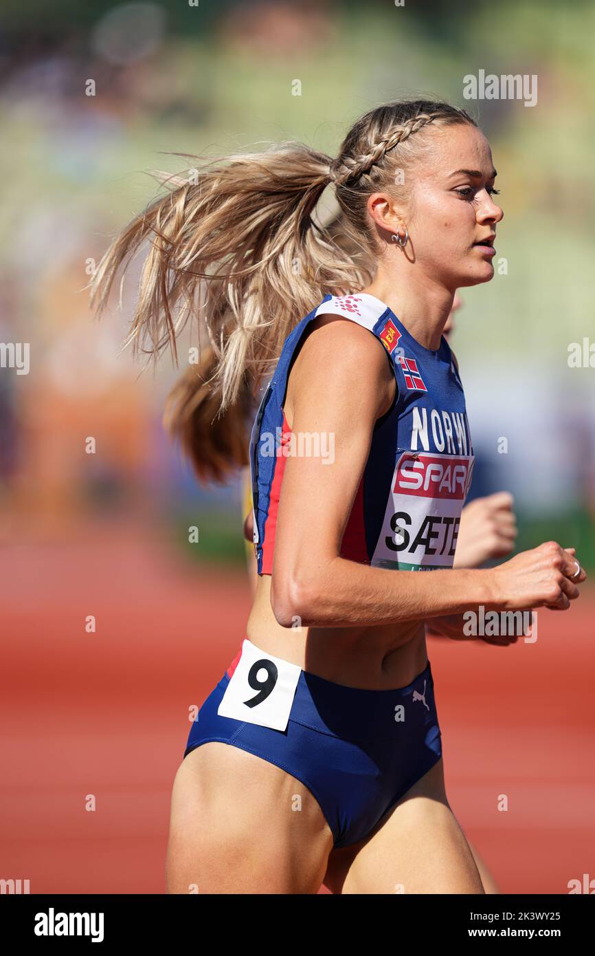 Amalie Sæten participating in the 1500 meters of the European Athletics ...