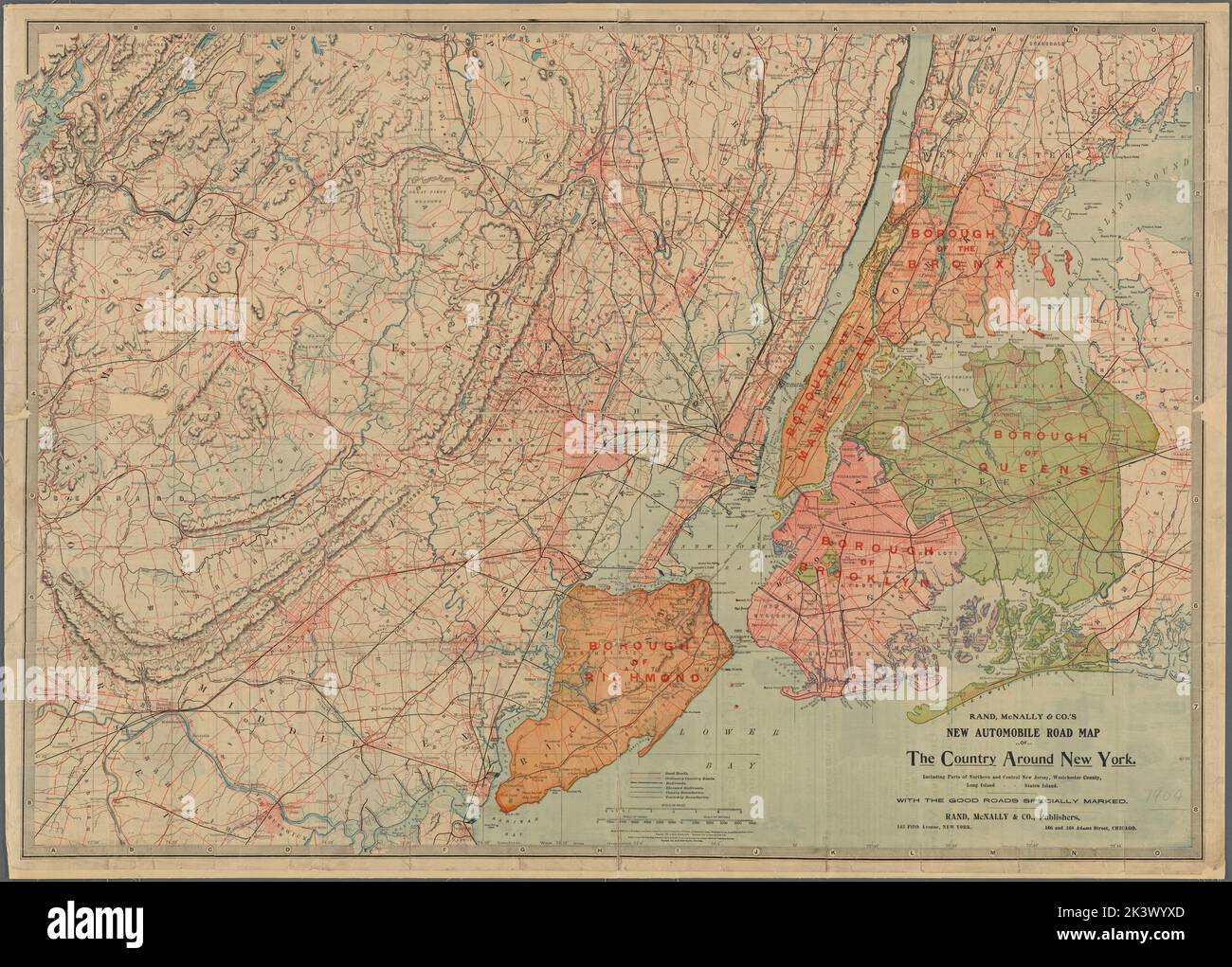 New automobile road map of the country around New York, including parts ...