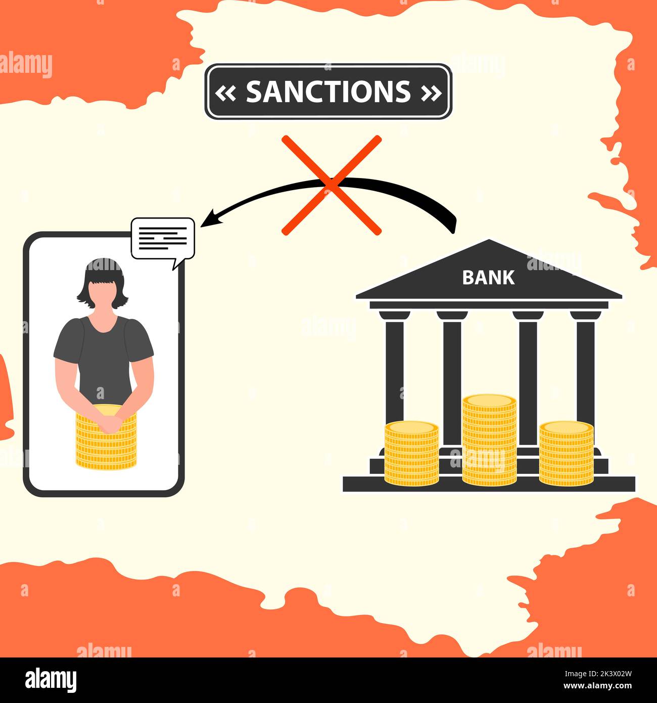 Vector illustration Person could not send or receive money due to ...