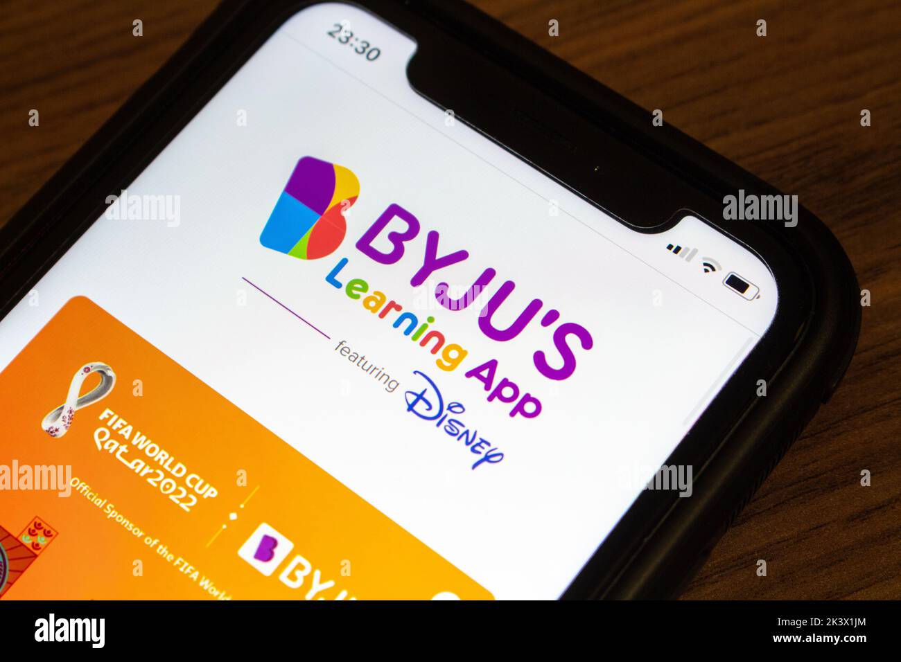 Logo of BYJU’s learning app on its website on an iPhone. BYJU’s is an ...