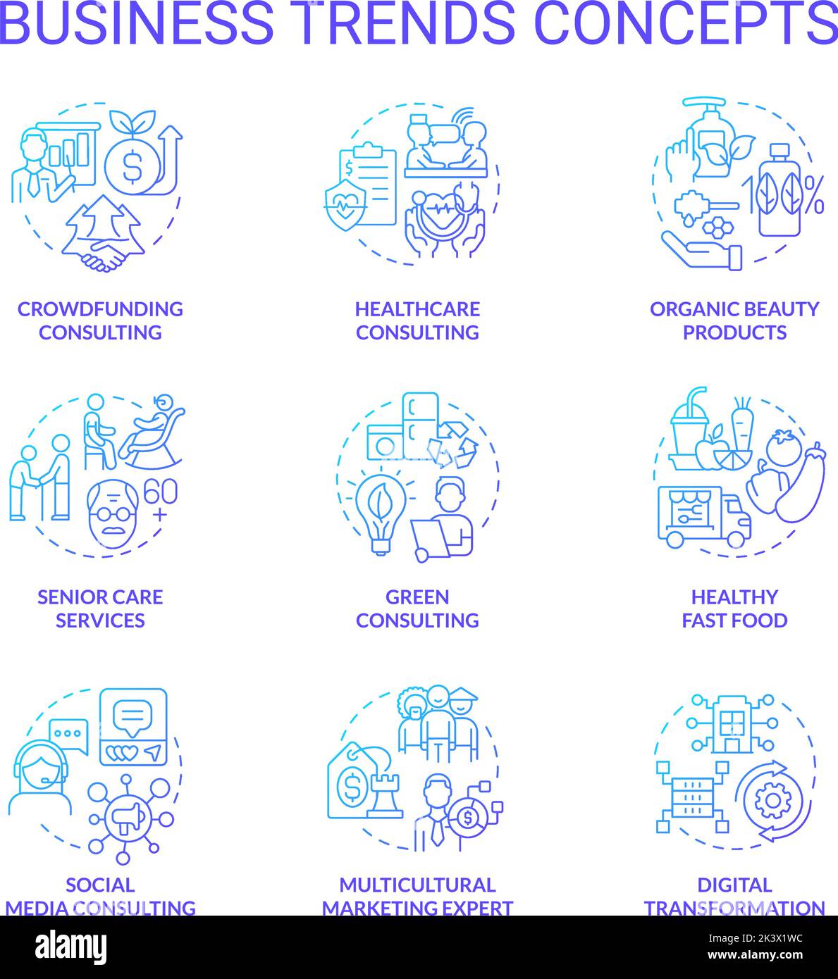 Business trends blue gradient concept icons set Stock Vector Image ... Business trends blue gradient concept icons set Stock Vector Image ...
