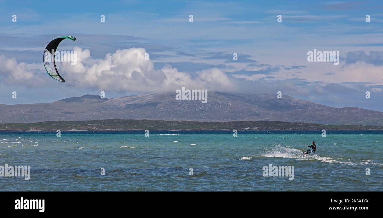 Kitesurfer in the Sound of Harris, Harris, Isle of Harris, Hebrides ... Kitesurfer in the Sound of Harris, Harris, Isle of Harris, Hebrides ...