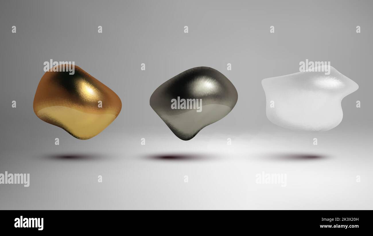 Metallic fluid shape. 3d liquid bubbles set Stock Vector Image & Art ...
