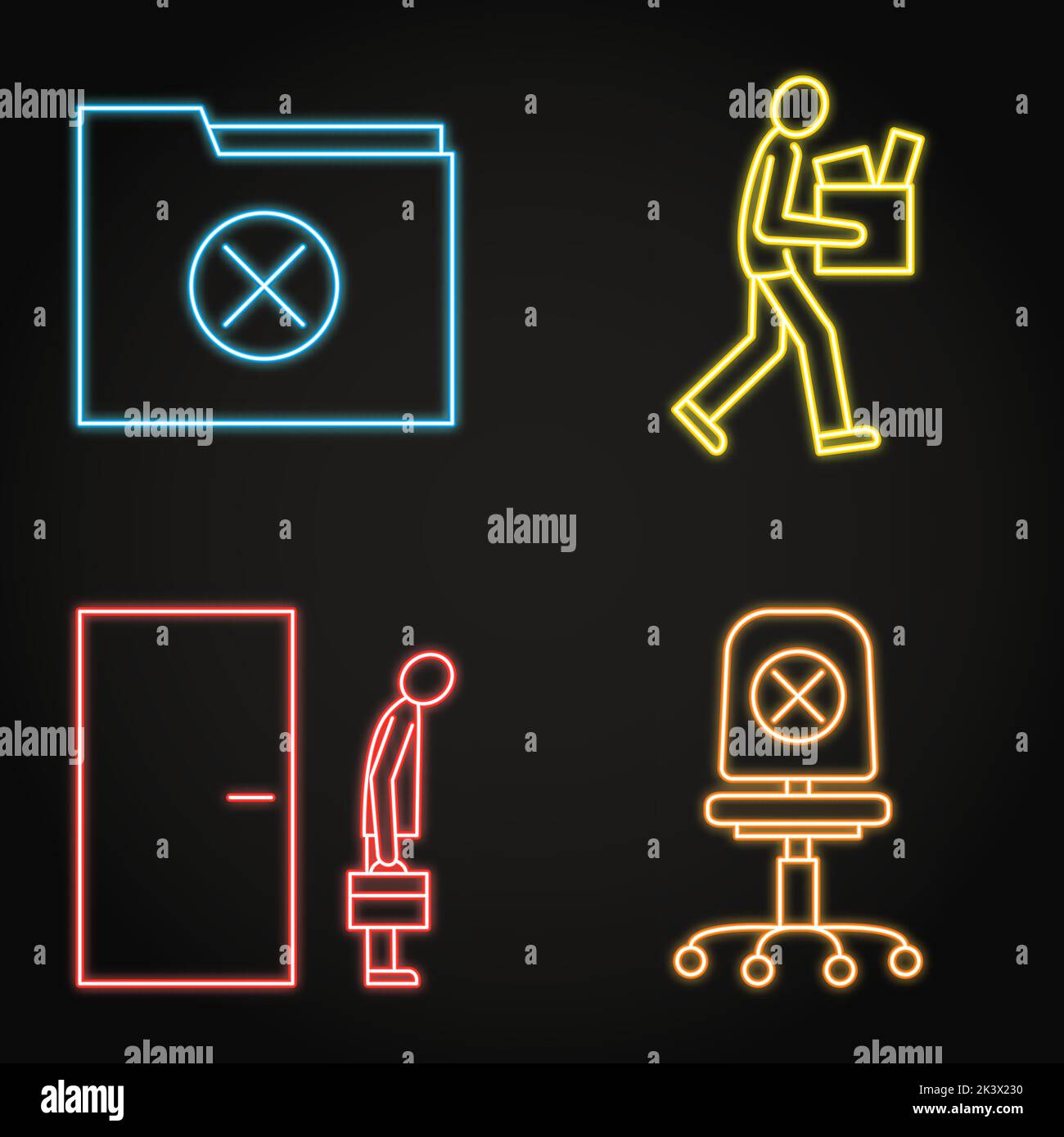 Staff reduction and dismissal neon icon set in line style. Vector ...