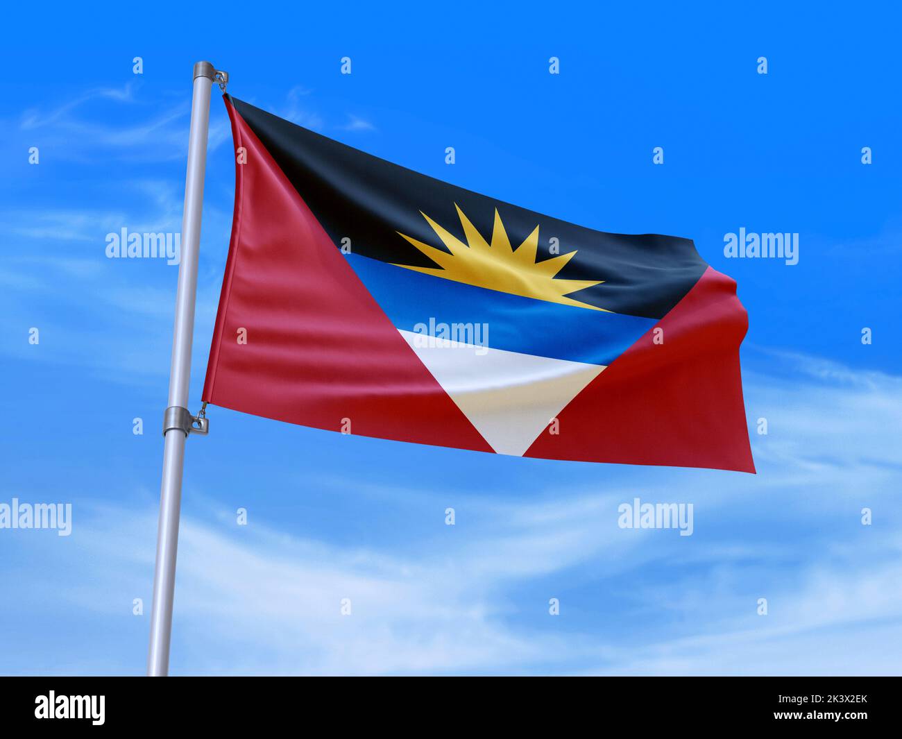Beautiful Antigua and Barbuda flag waving in the wind with sky ...