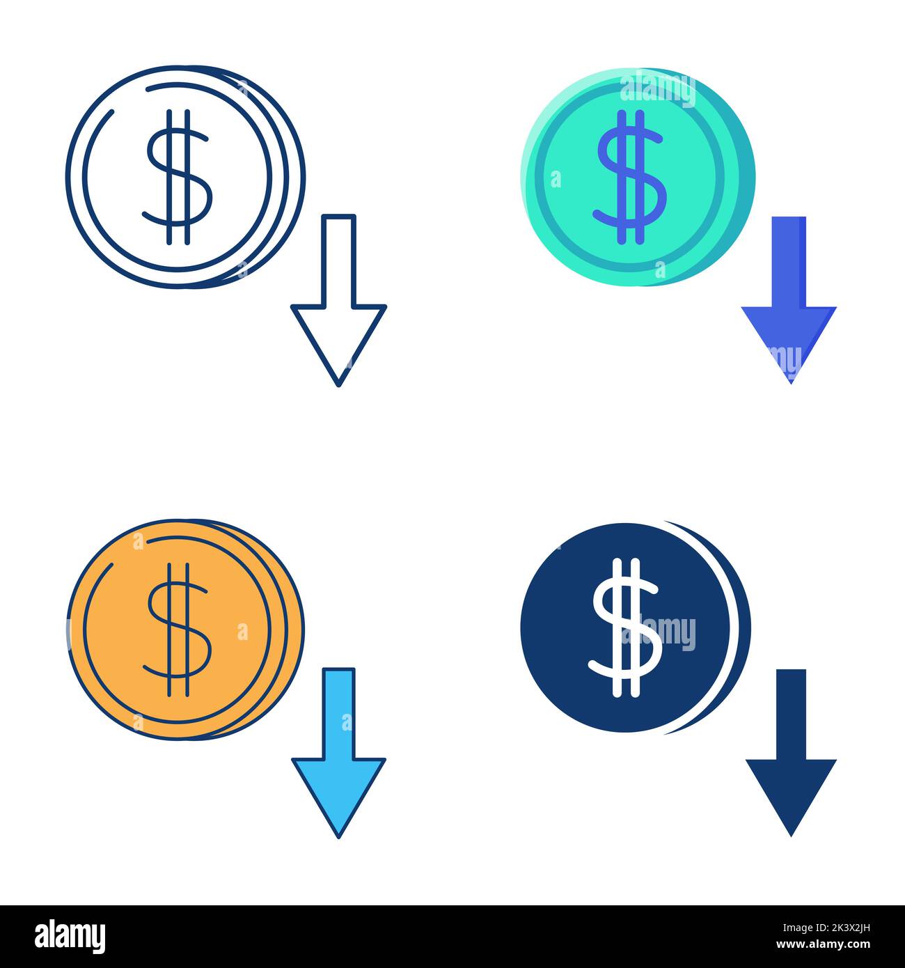 Cost Reduction Icon Set In Flat And Line Style Price Minimization