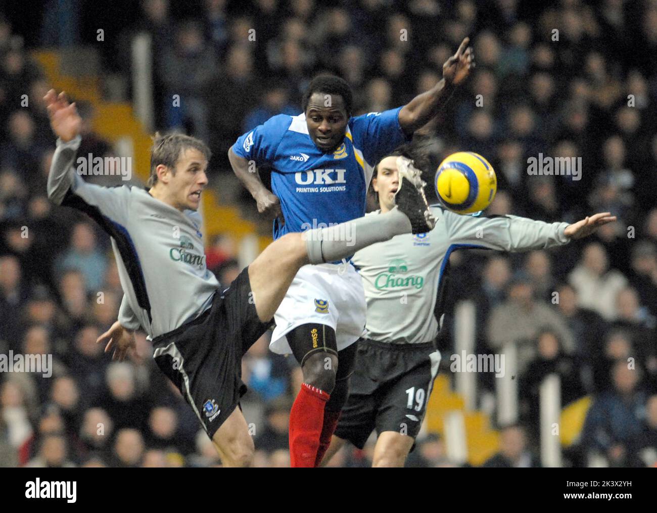 PORTSMOUTH V EVERTON PHIL NEVILLE CLEARS FROM PORTSMOUTHS BENJANI ...