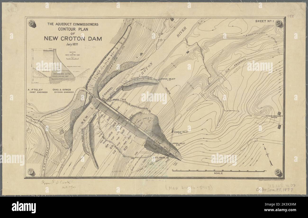 The Aqueduct Commissioners, contour plan of new Croton dam Contour plan ...
