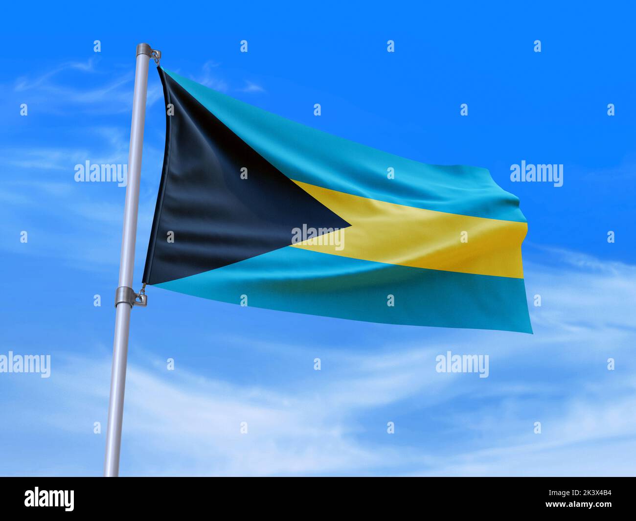 Beautiful Bahamas flag waving in the wind with sky background - 3D ...