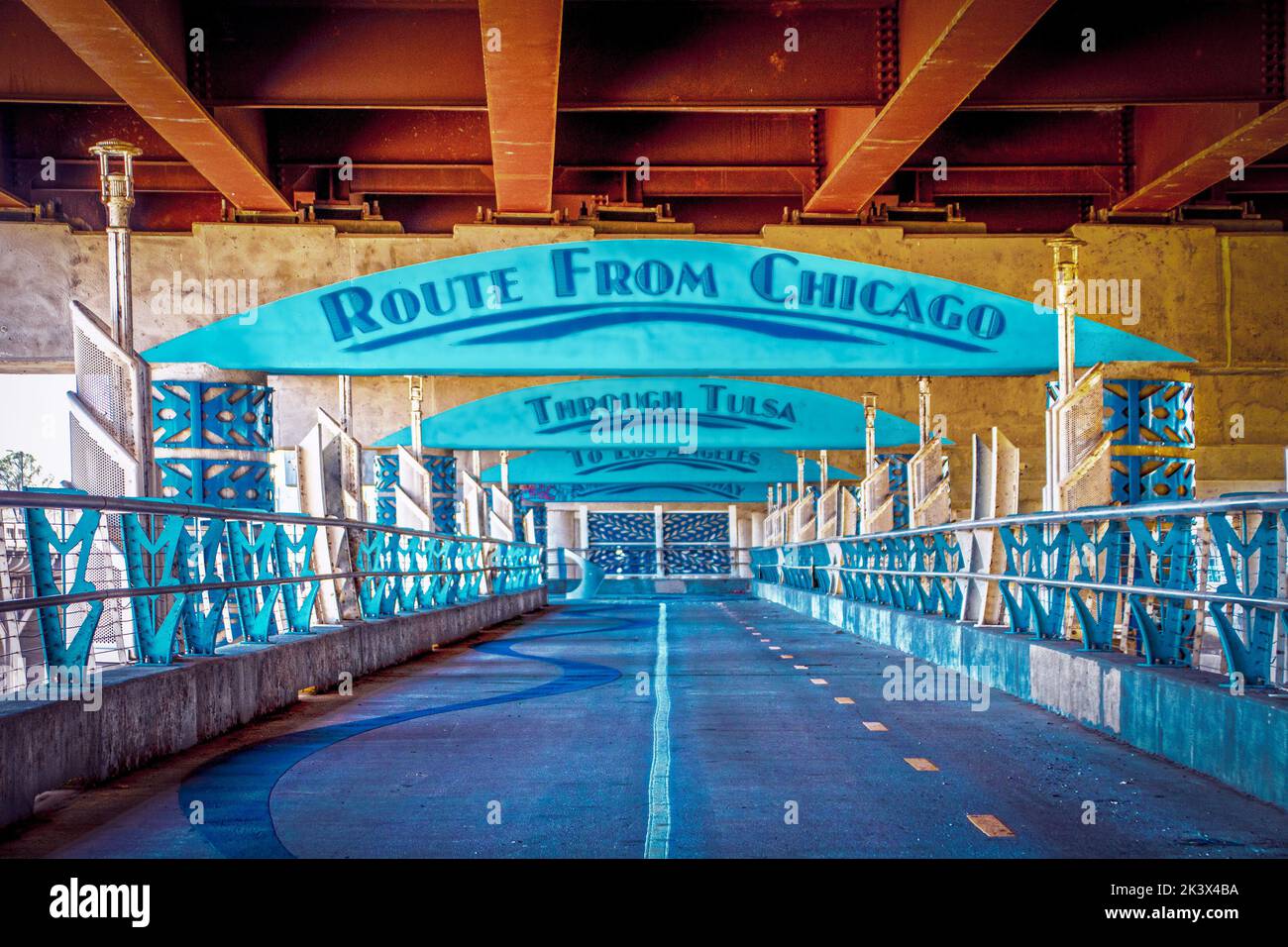 2022-04-02-Tulsa USA - Pedestrian bike trail along Route 66 under ...