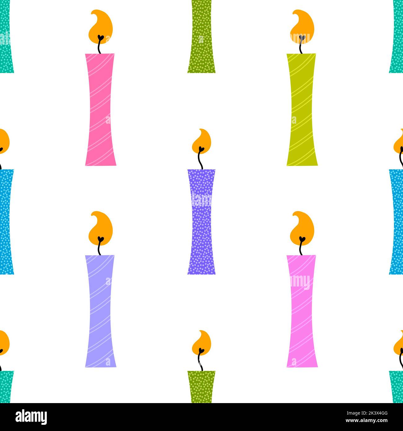 Festive cartoon seamless birthday candle doodle pattern for wrapping ...