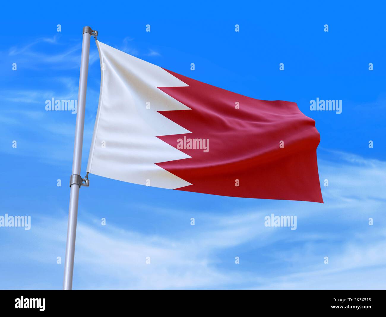 Beautiful Bahrain flag waving in the wind with sky background - 3D ...