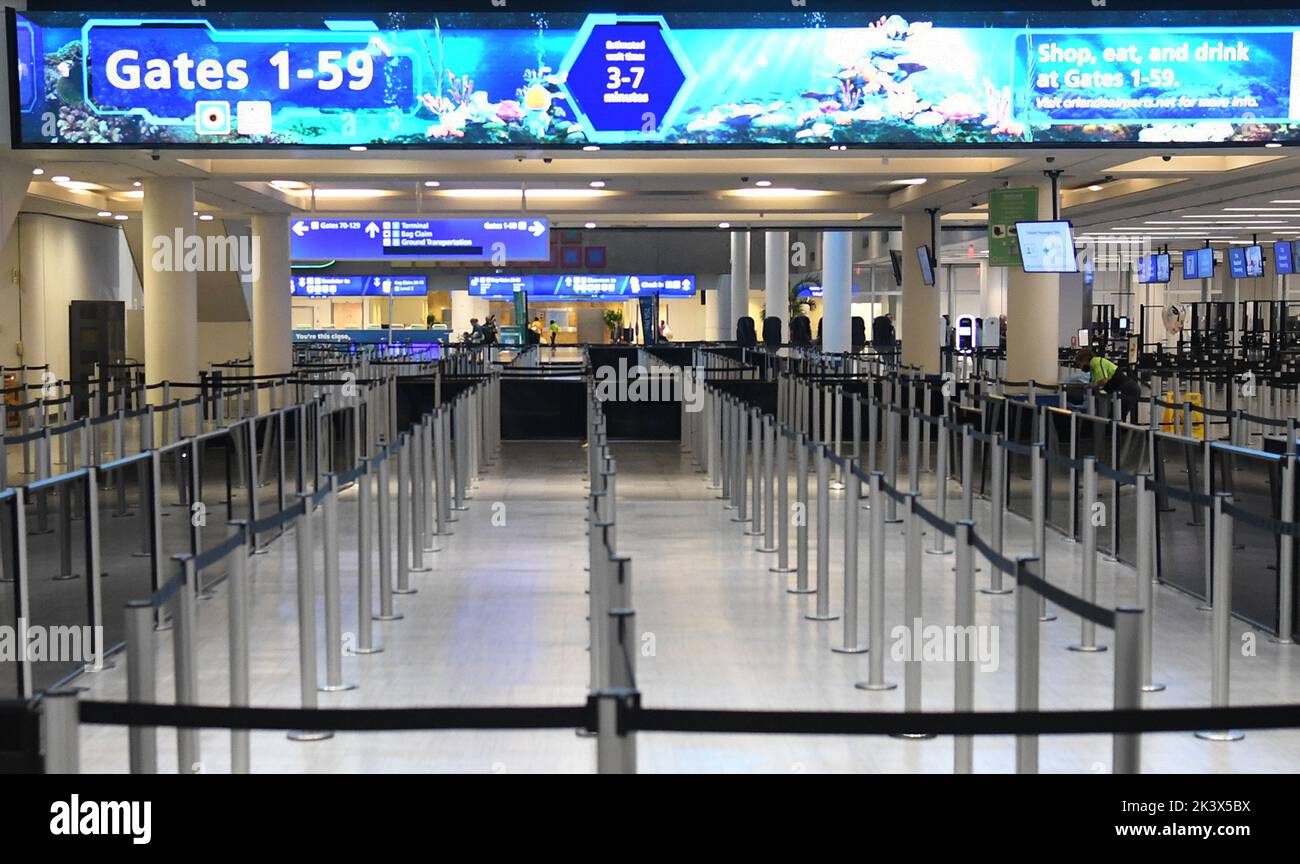 Orlando, United States. 28th Sep, 2022. An empty TSA screening line is ...