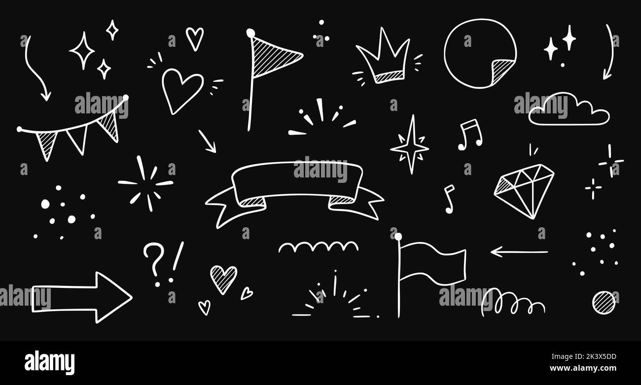 Line Frame Sparkle Ribbon Hand Drawn Doodle Chalkboard Element Set Party Decoration Star