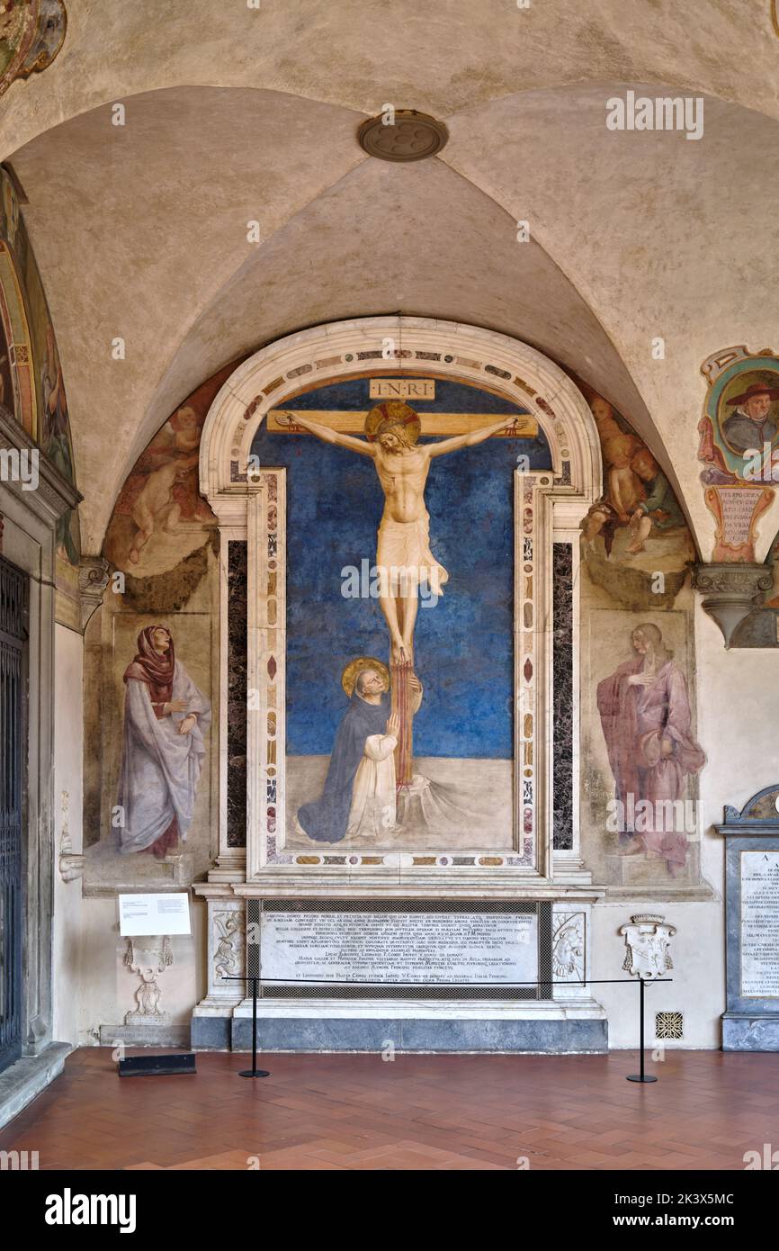 Christ on the Cross Adored by St Dominic fresco by Fra Angelico in the Museum of San Marco in ...