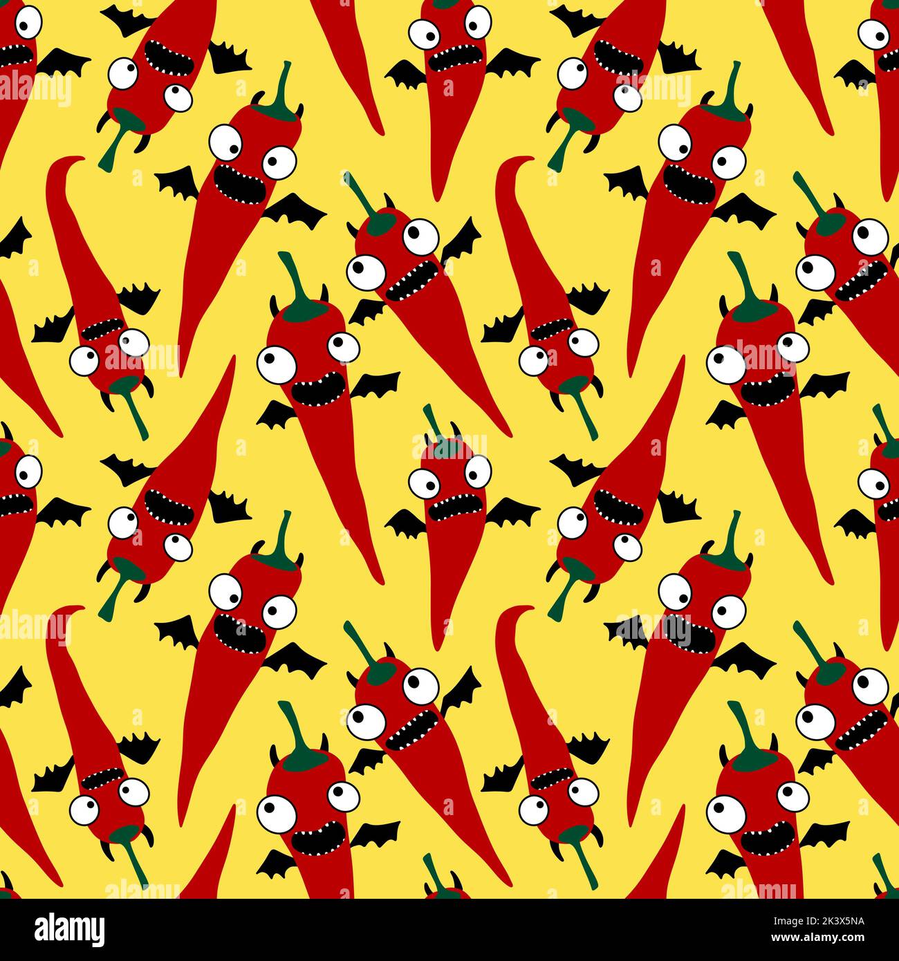 Cartoon vegetable seamless vampire Halloween red hot pepper pattern for ...