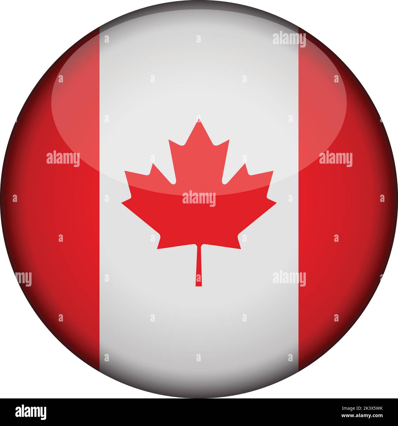 canada Flag in glossy round button of icon. canada emblem isolated on white background. National ...