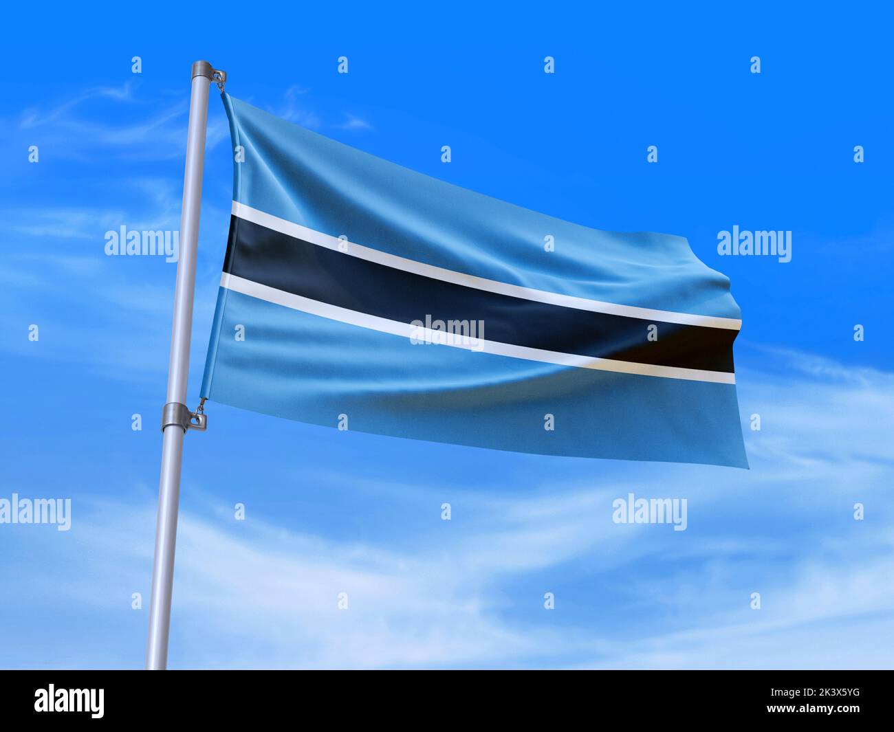 Beautiful Botswana flag waving in the wind with sky background - 3D illustration - 3D render ...