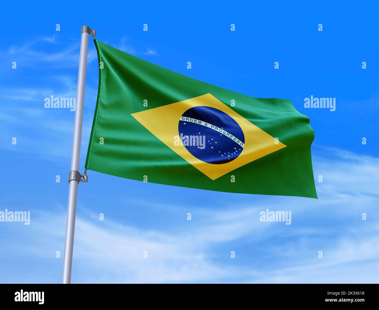 Beautiful Brazil flag waving in the wind with sky background - 3D ...