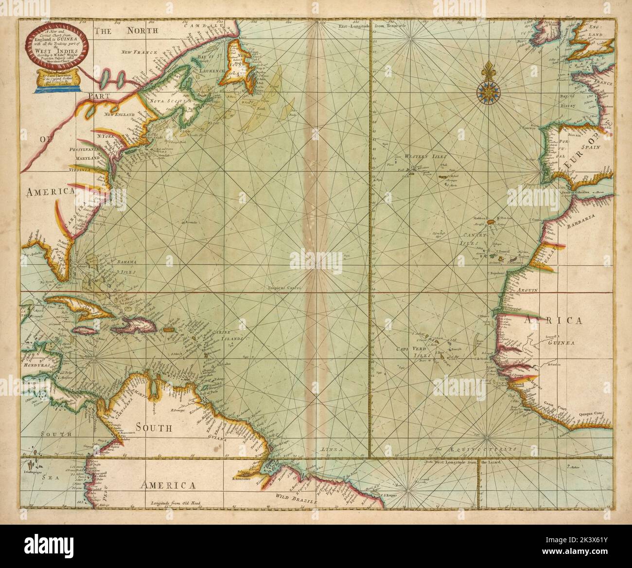A new and correct chart from England to Guinea .... 1702 - 1707 ...