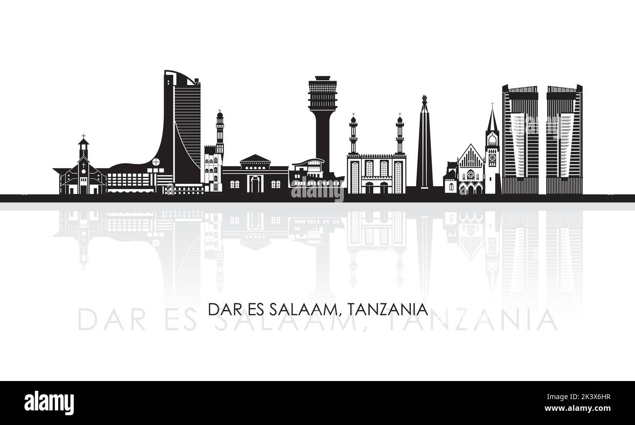Silhouette Skyline panorama of city of Dar Es Salaam, Tanzania - vector ...