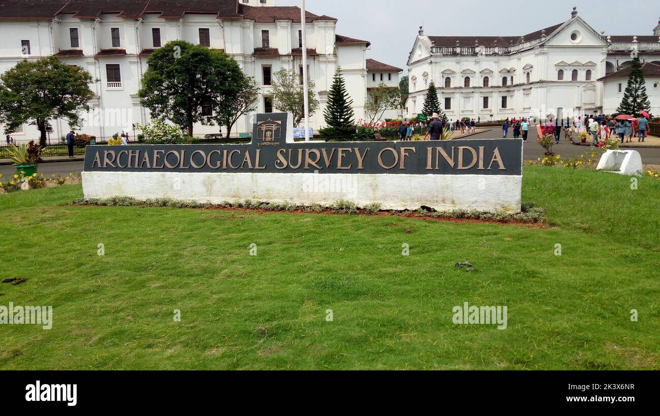 The view of the entrance sign to the building of the archaeological ...