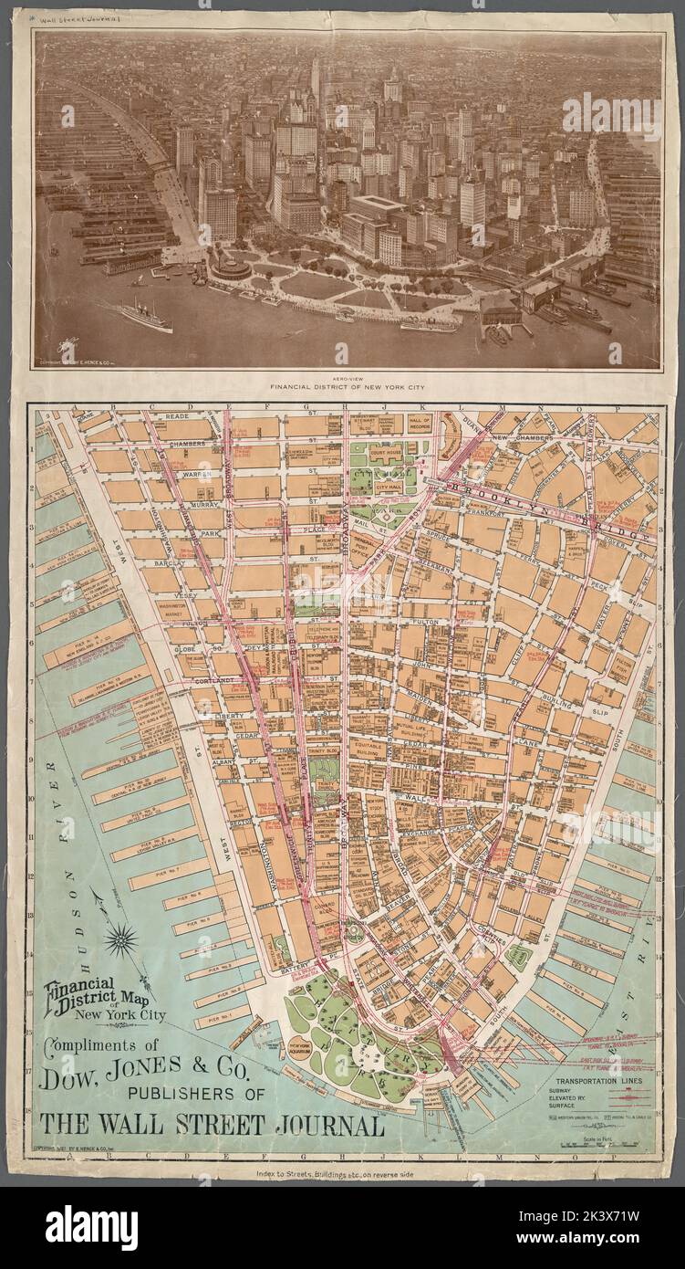 Financial District map of New York City. Aero view of financial ...