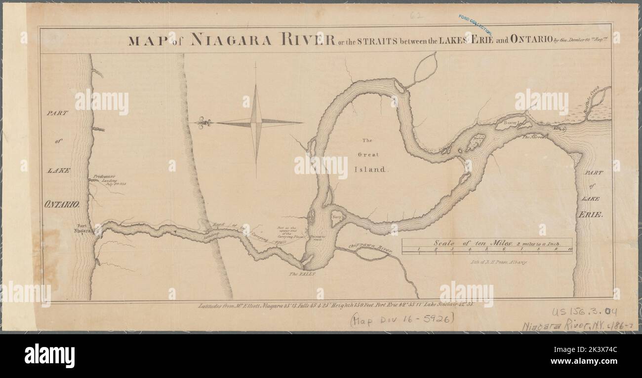 Map of Niagara River or the straits between the Lakes Erie and Ontario ...