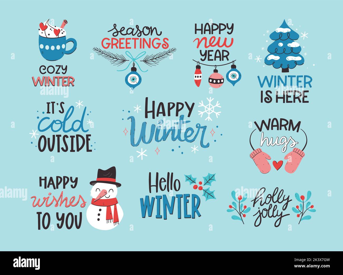 Winter Label Collection. Seasonal decorative sentences isolated on ...