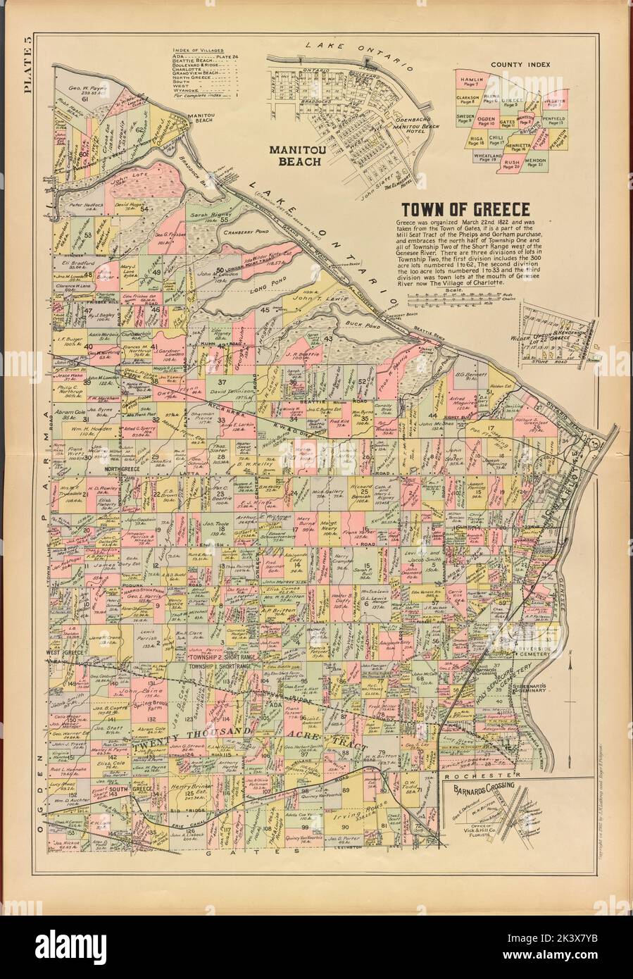 Monroe County, Double Page Plate No. 5 Map of town of Greece, Manitou ...