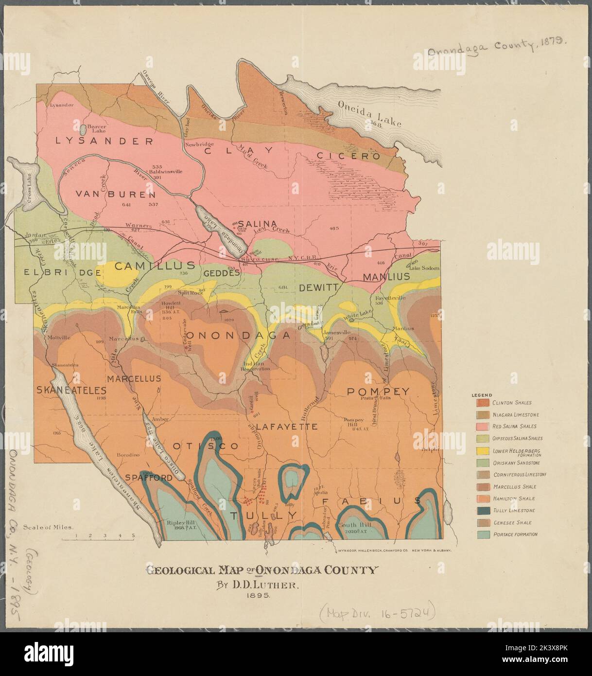 Geological Map Of Onondaga County Cartographic Maps Geological Maps 1895 Lionel Pincus And