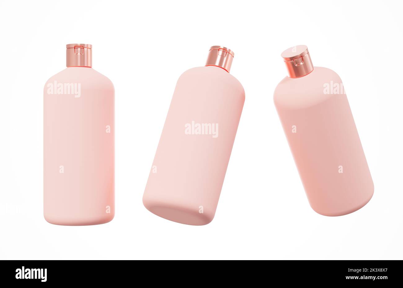 Different views of pink plastic shampoo bottle 3D render isolated on ...