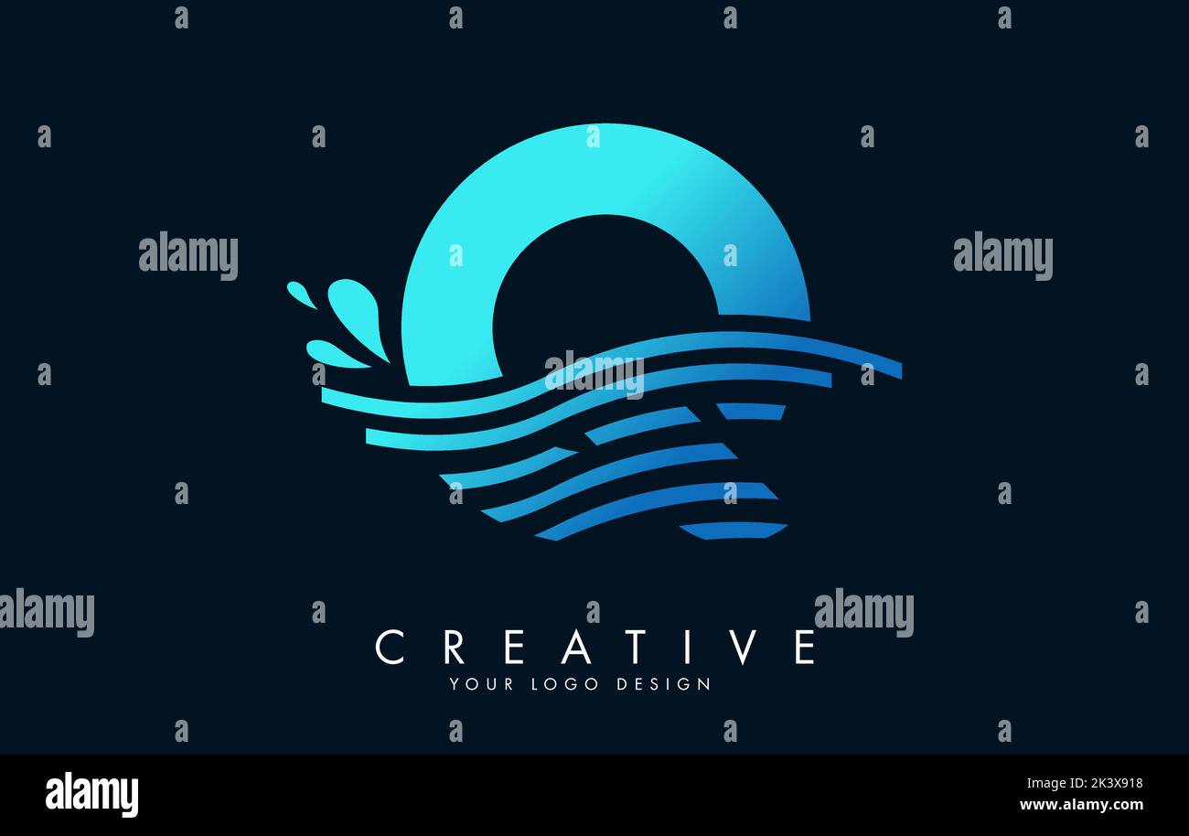 Blue Q Letter Logo with Waves and Water Drops Design Vector ...