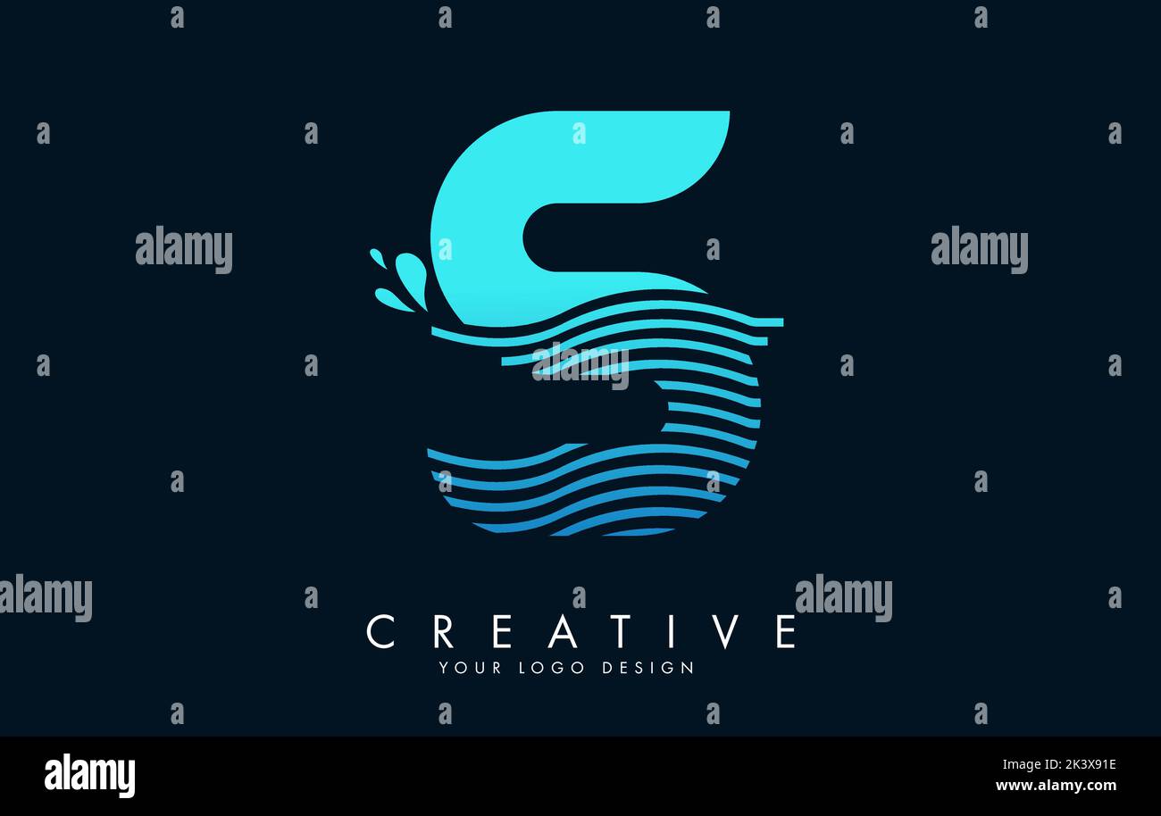 Blue S Letter Logo with Waves and Water Drops Design Vector ...