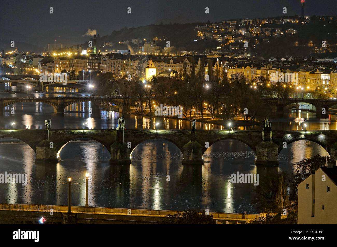 Bridges in Prague, Czech Republic at night. Lights Stock Photo - Alamy