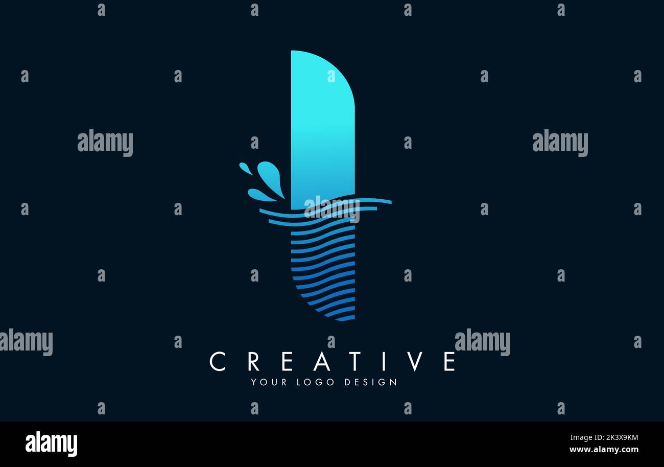 Blue I Letter Logo with Waves and Water Drops Design Vector ...