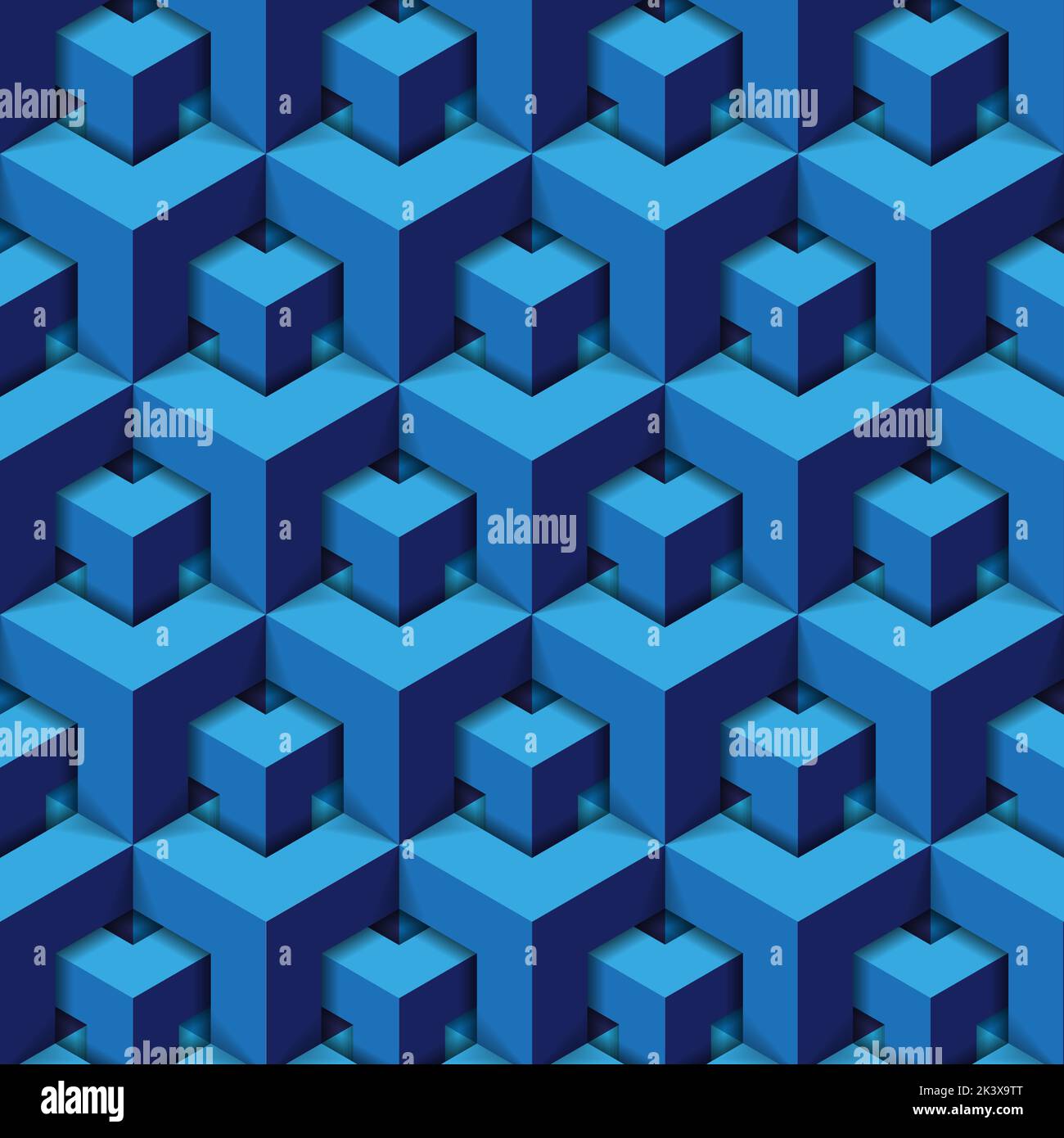Geometric Isometric Blue Cubes Abstract Seamless Pattern 3d Realistic Vector Background Shadows