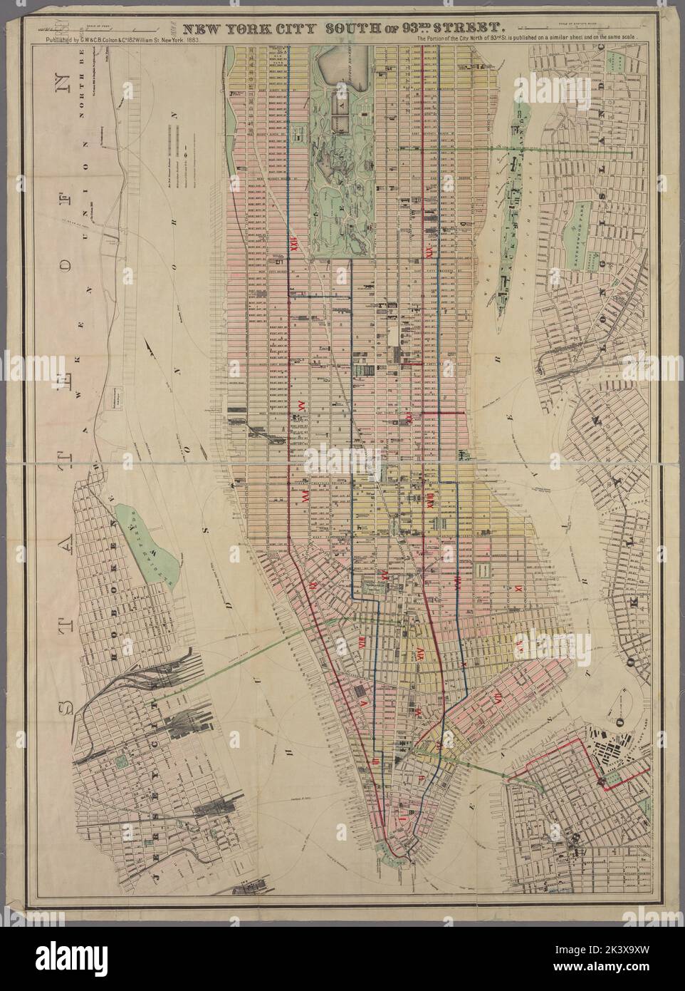 New York City south of 93rd Street Cartographic. Maps. 1883. Lionel ...