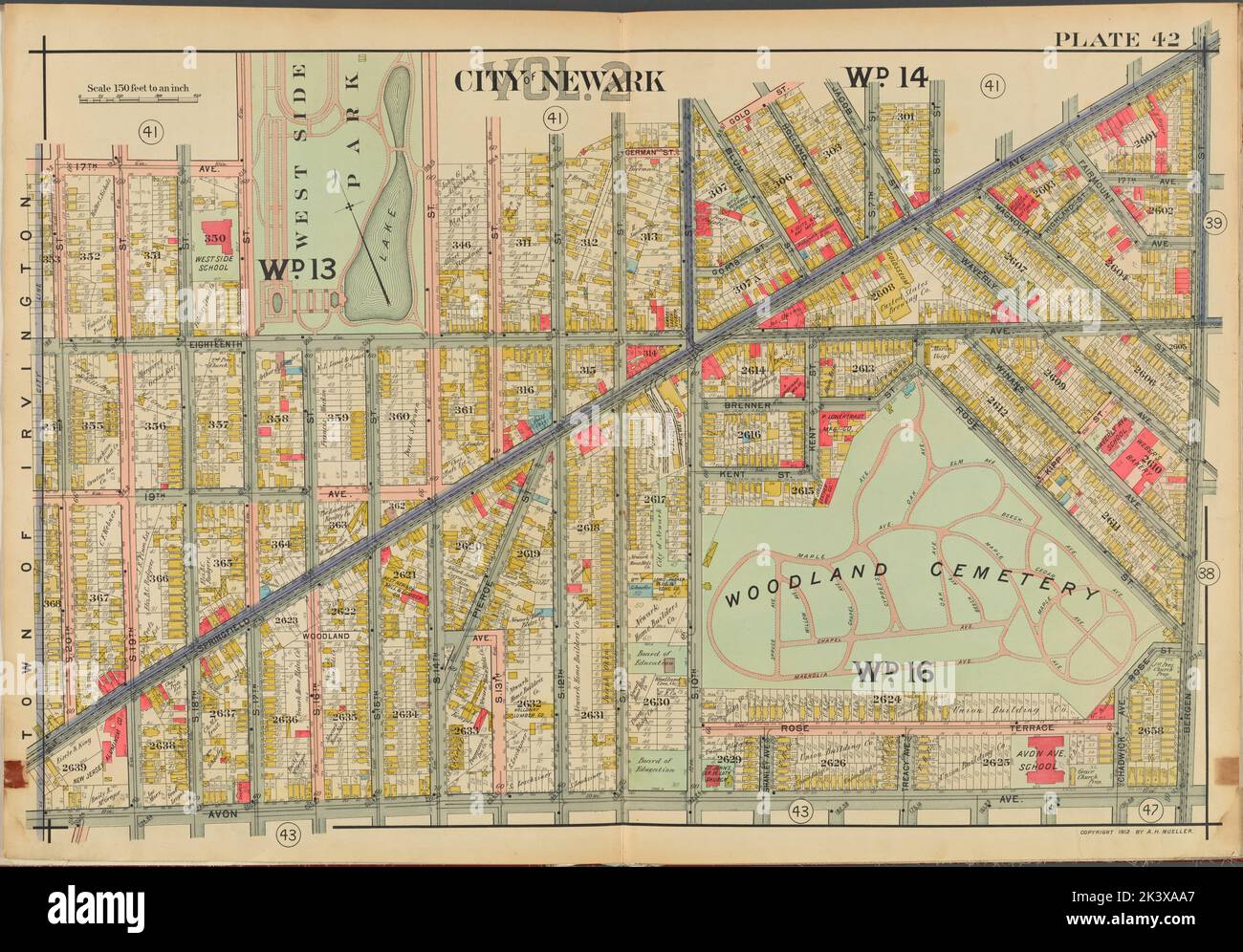 Newark, V. 2, Double Page Plate No. 42 Map bounded by 17th Ave., Gold ...