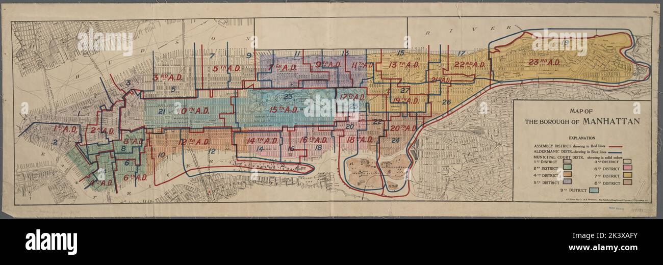 Map of the Borough of Manhattan, showing the Assembly, Aldermanic, and ...