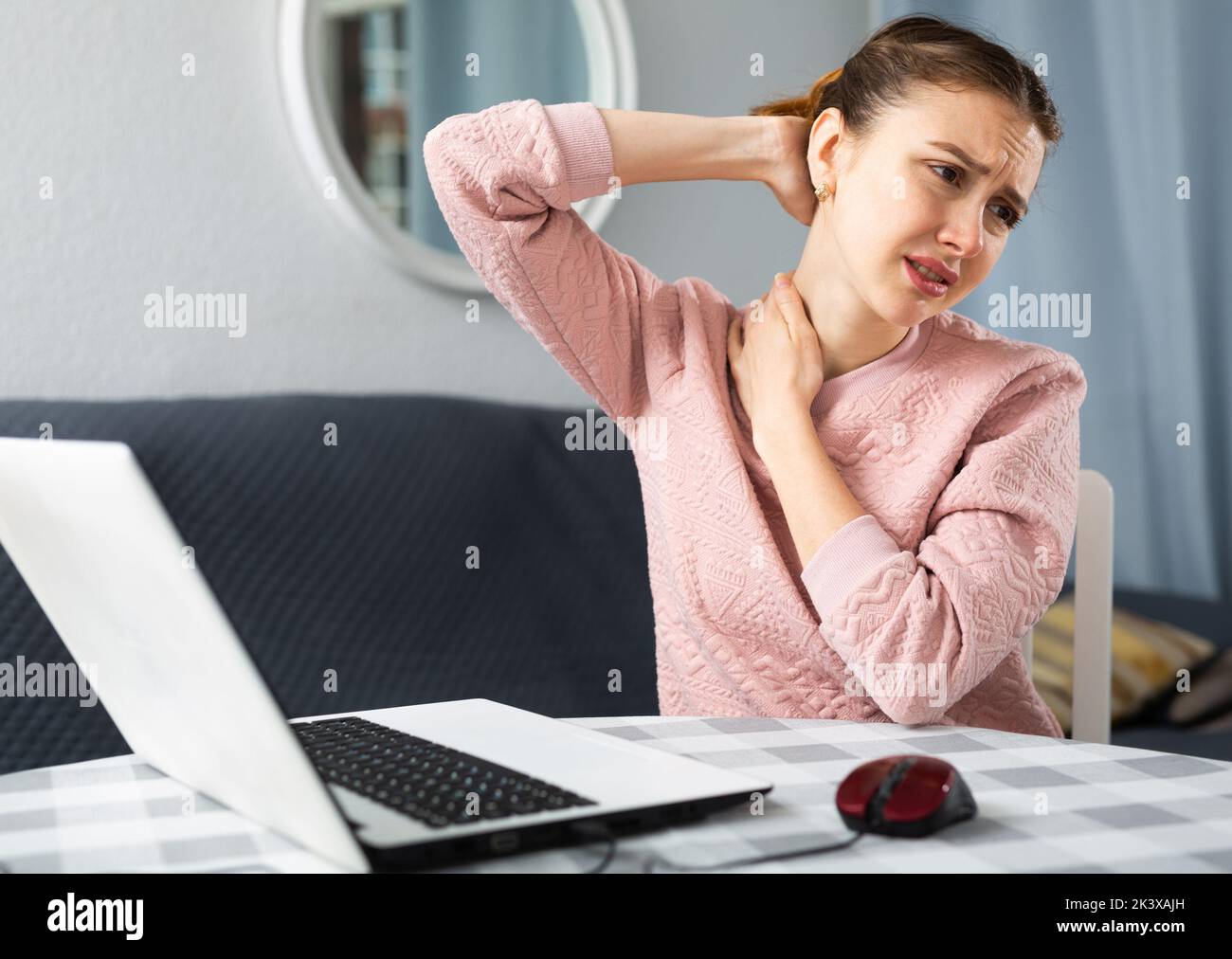Portrait upset woman neck hi-res stock photography and images - Alamy