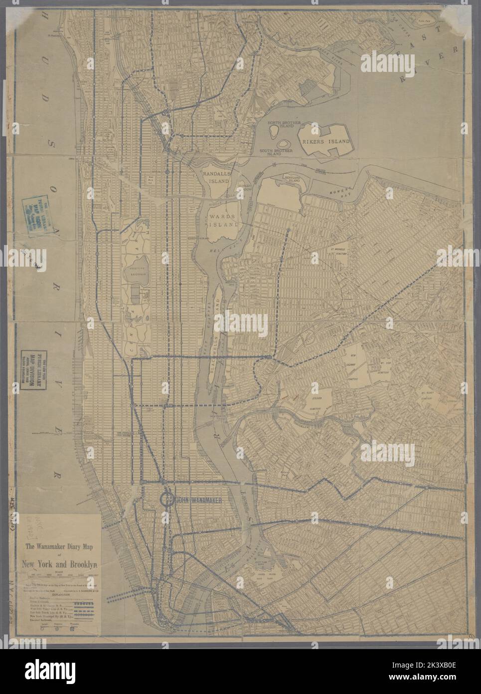 The Wanamaker Diary map of New York and Brooklyn 1920. Cartographic ...
