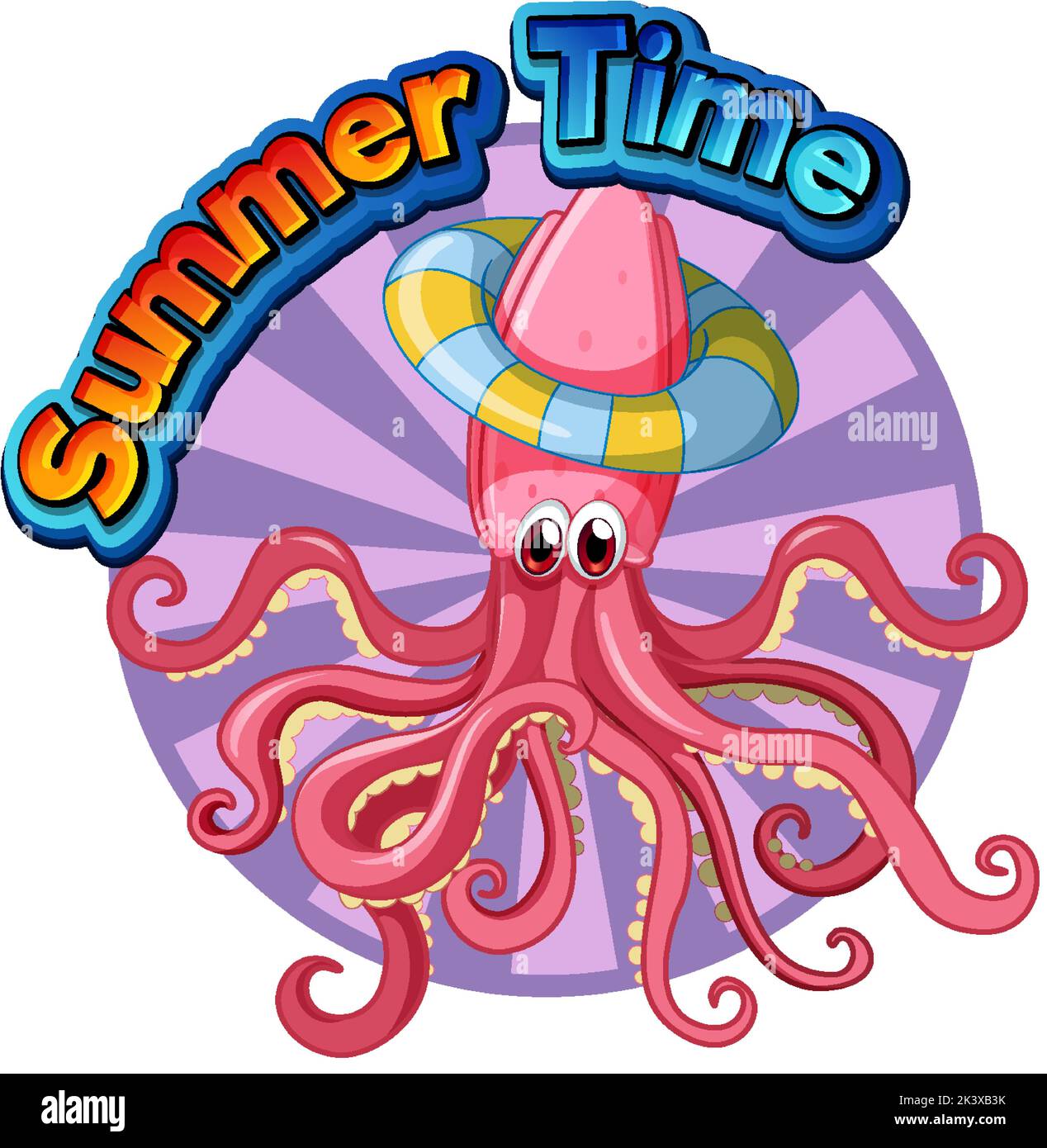 Summer time word with squid cartoon illustration Stock Vector Image ...