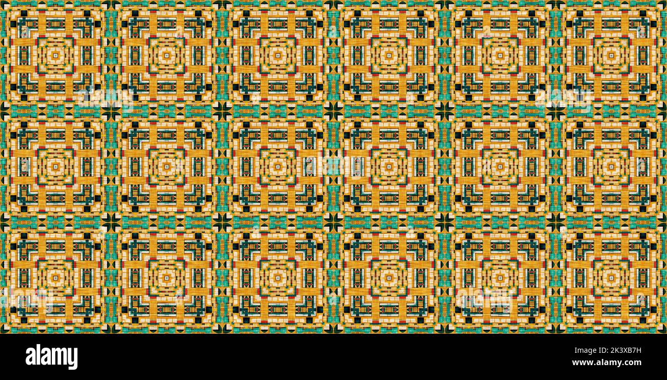 Traditional tile mosaic seamless border pattern print. Fabric effect ...